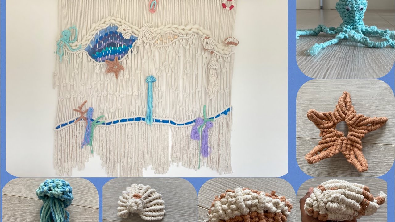 Macrame Ocean art with Sea Creatures Birthday Backdrop tutorial - YouTube