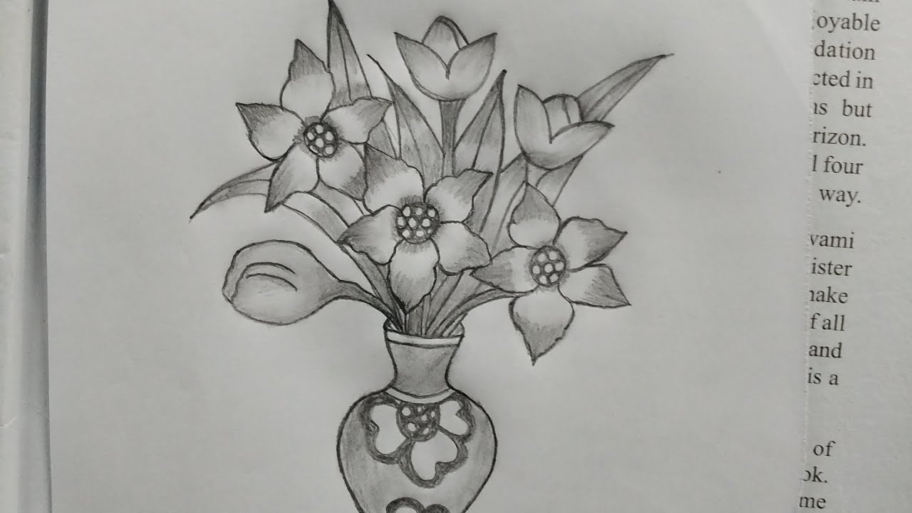 How to draw flower with pot,,Pencil sketch step by step vase drawing ...