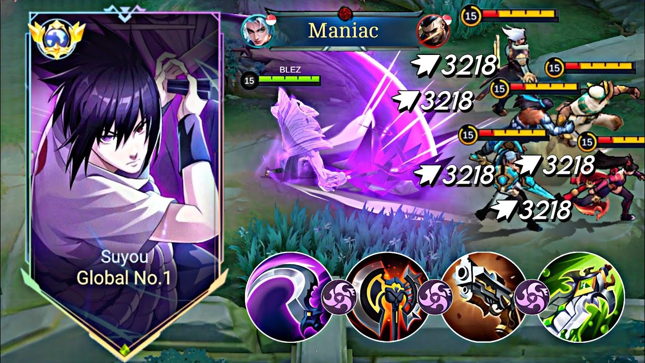SASUKE SUYOU BEST FULL DAMAGE 1 SHOT BUILD & EMBLEM IN SOLO RANK IS ...