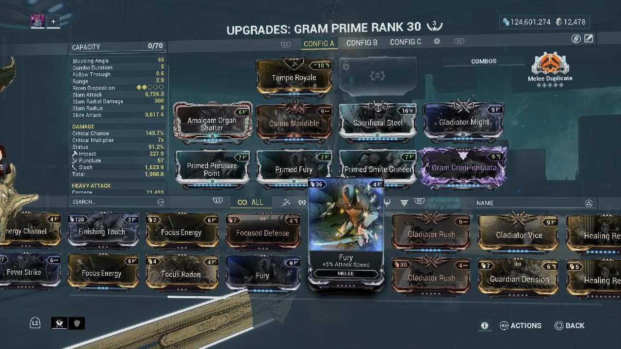 Warframe gram prime (updated 2024) test with melee duplicate - YouTube