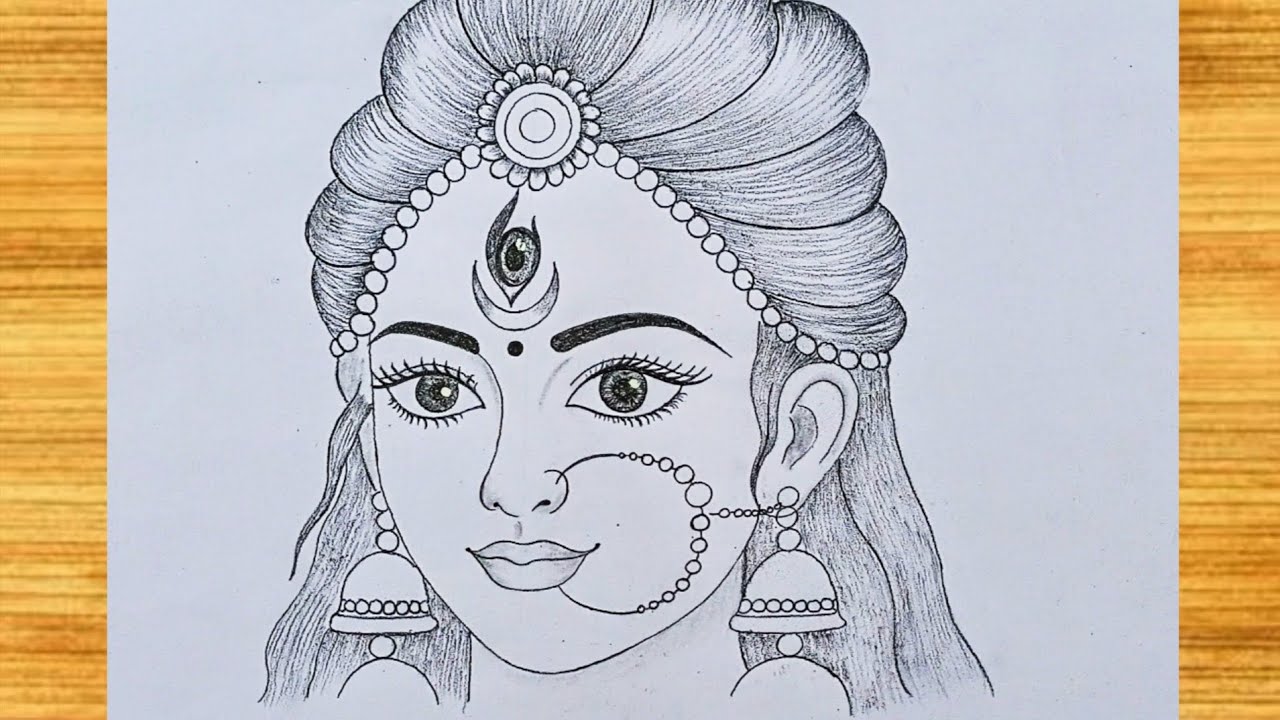 Devi Durga Maa Pencil Sketch | Goddess Face Drawing | Shading Girl ...