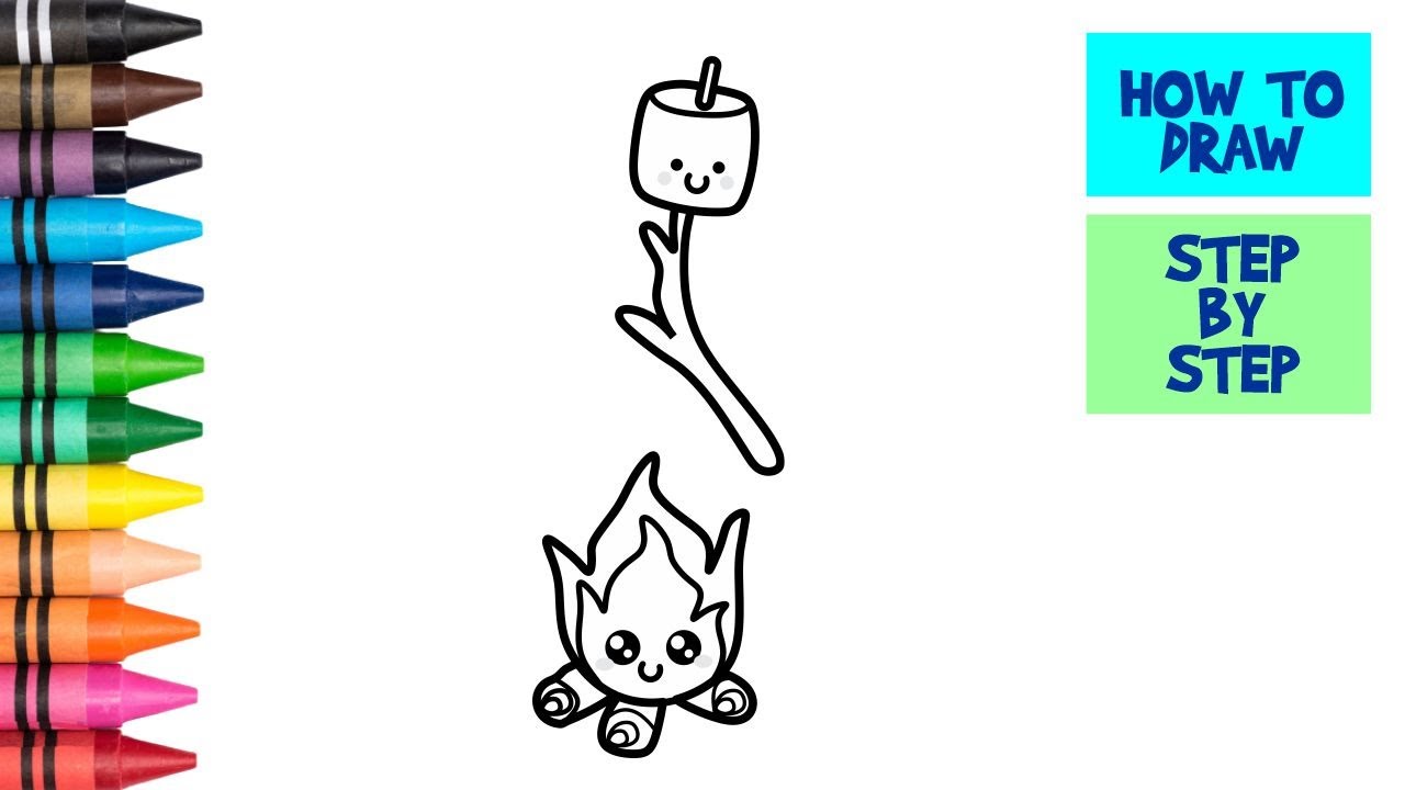 How to draw a bonfire and marshmallow kawaii easy //73 - YouTube