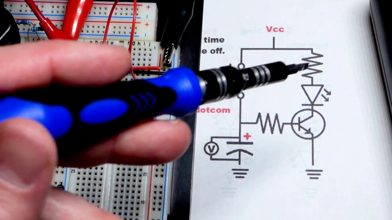 Capacitor voltages for timed fade off LED using 2N3904 NPN bipolar ...
