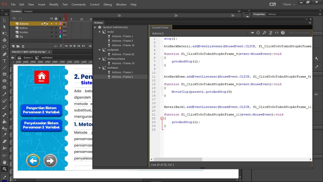 Membuat Media Interaktif - 9. Cara Memberikan ActionScript 3.0 Tombol Next dan Back Media ...