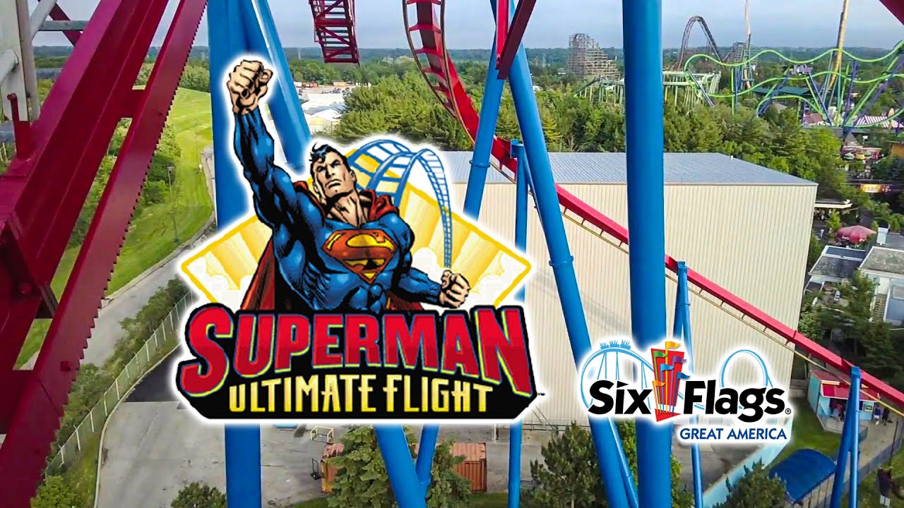 2019 Superman Ultimate Flight Flying Roller Coaster On Ride HD POV Six ...