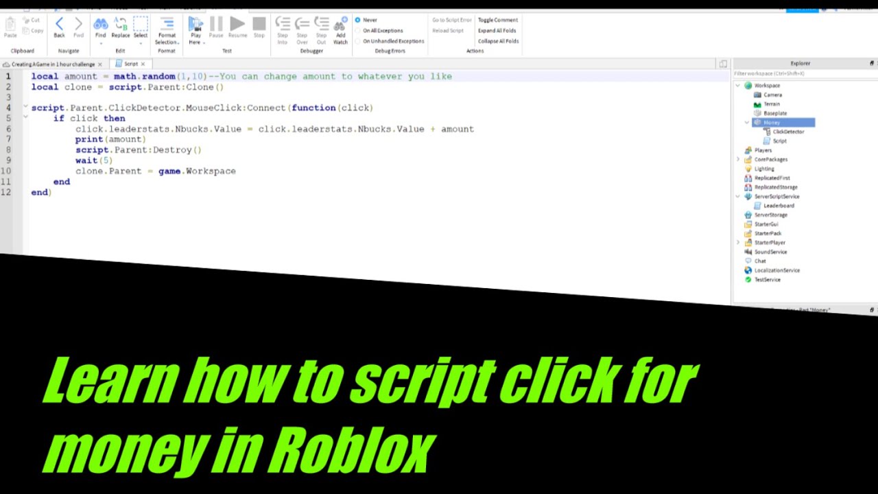 Roblox how to script click for money - YouTube
