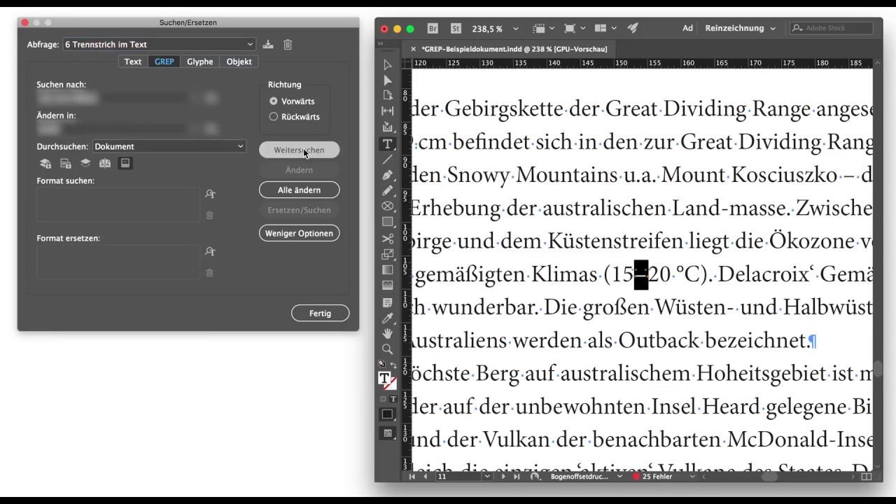 InDesign Suchen/Ersetzen | GREP-Funktionen - YouTube