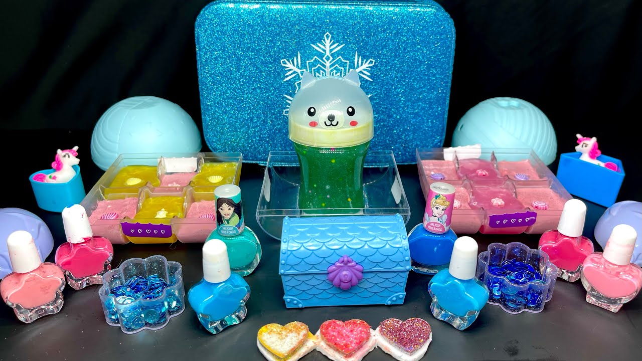 Magic Sparkly Slime Mix!!!Mixing cute random things into a white glossy ...