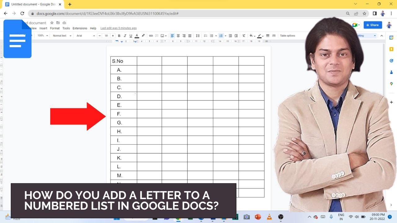 How do you add a letter to a numbered list in Google Docs? - YouTube