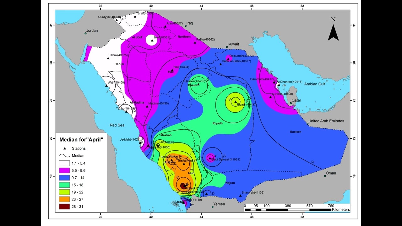 GIS Maps of the Median Monthly Rainfall in KSA - YouTube
