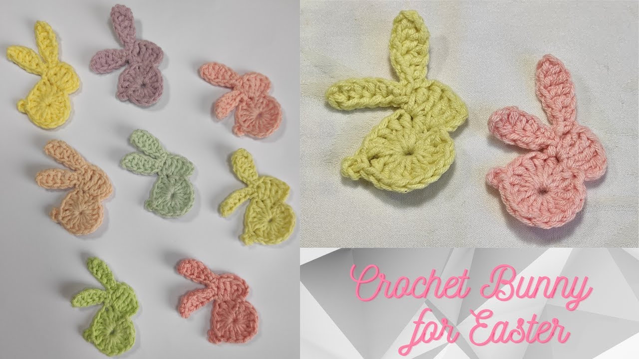 HOW TO CROCHET BUNNY RABBIT APLIQUE MOTIF EASY! CROCHET RABBIT APLIQUE ...