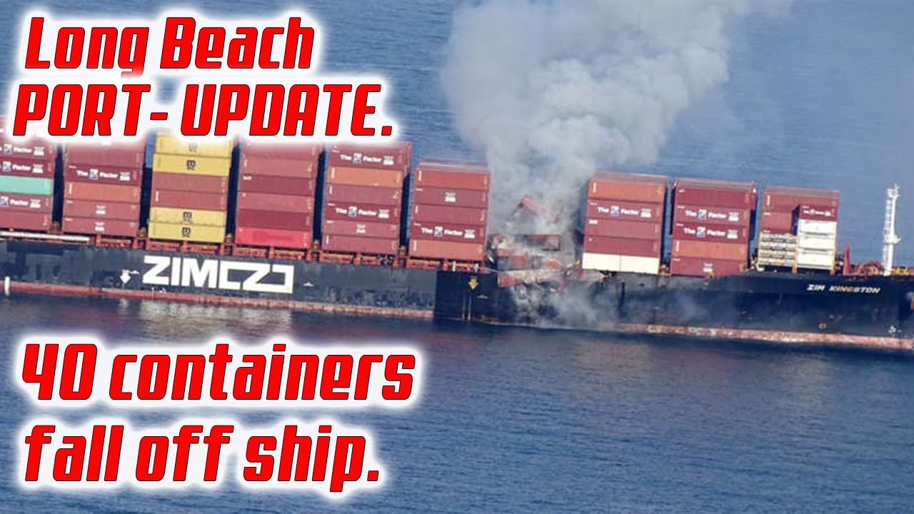 Container ship on fire burning Hazardous materials - Long beach port ...