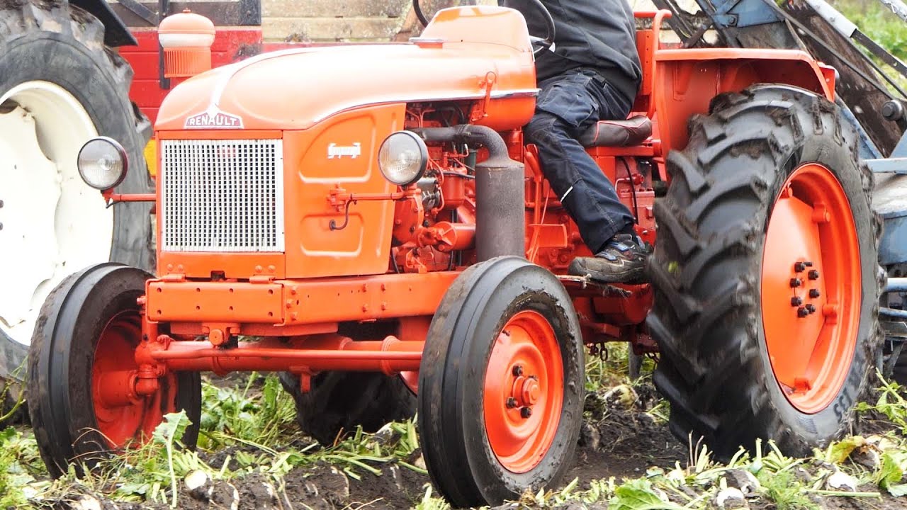 Renault Super 7 in the field taking up sugarbeets w/ 1-row Beet ...