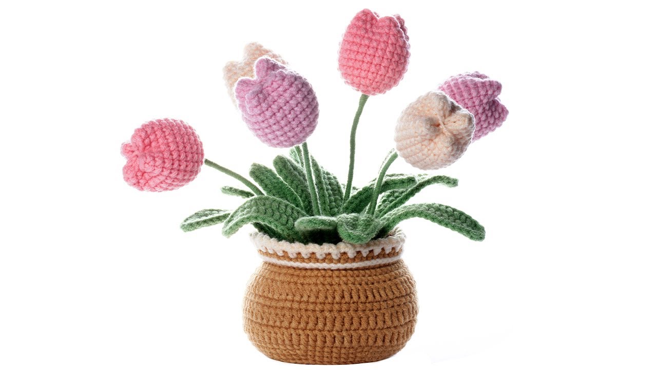 Tulip pot -3：How to crochet tulip's big leaves ？ - YouTube