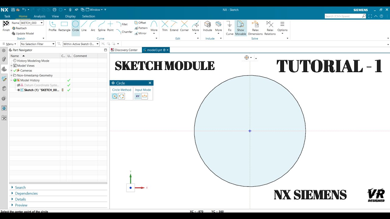 SKETCH MODULE TUTORIAL || TUTORIAL 1 || NX SIEMENS - YouTube