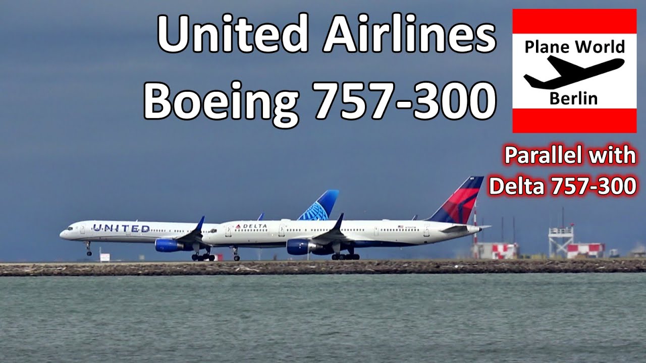 United Airlines Boeing 757-300 landing and parallel Delta Air Lines 757 ...