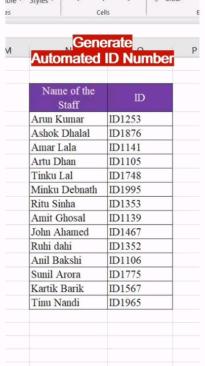 Auto generated ID number #exceltech #excelreport - YouTube