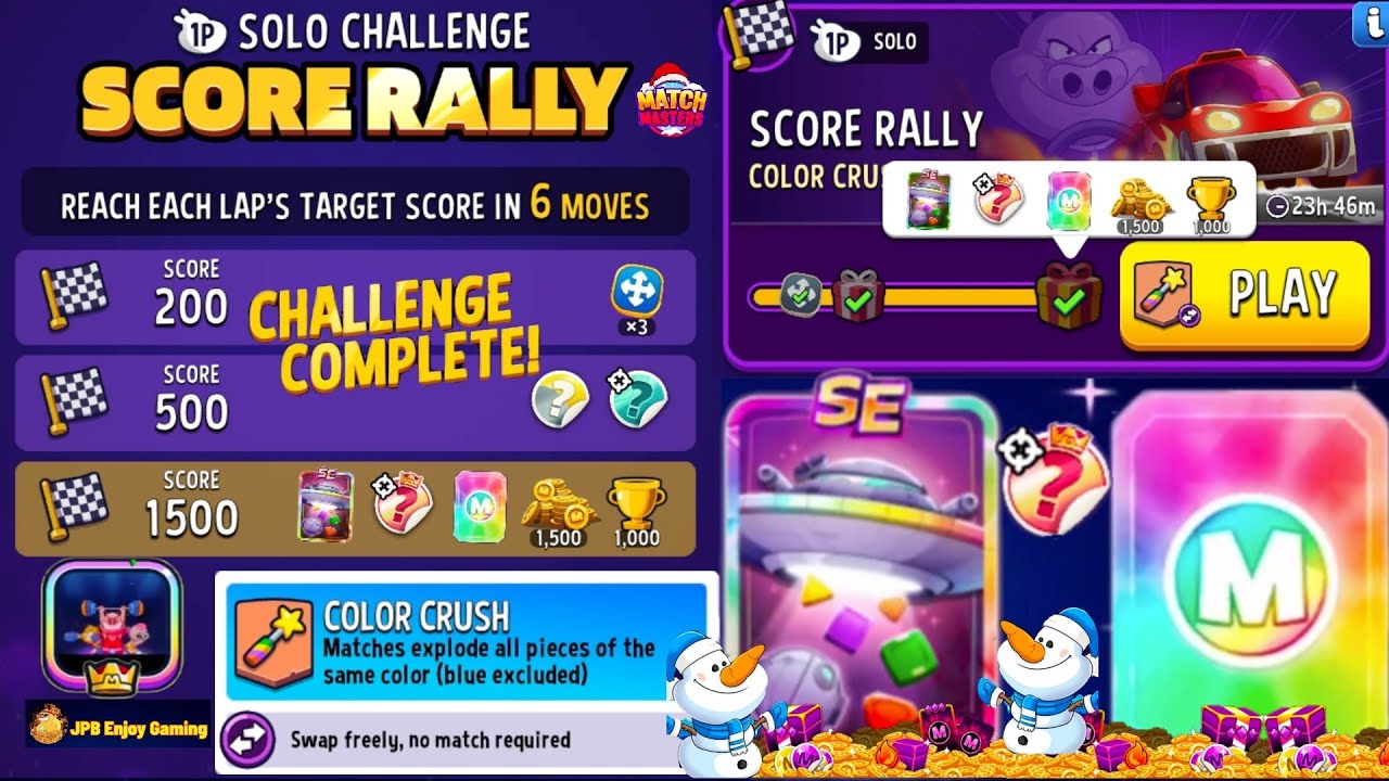 Solo Challenge Score Rally 6 move Color Crush+ANY MOVE 1500 Score Match ...