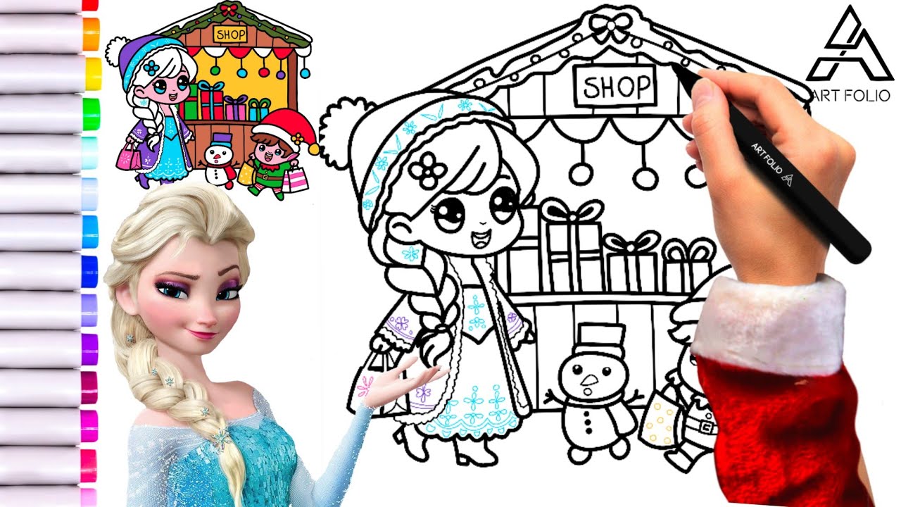 How to Draw Elsa and a Cute Elf at a Christmas Market | Fun Holiday Art ...