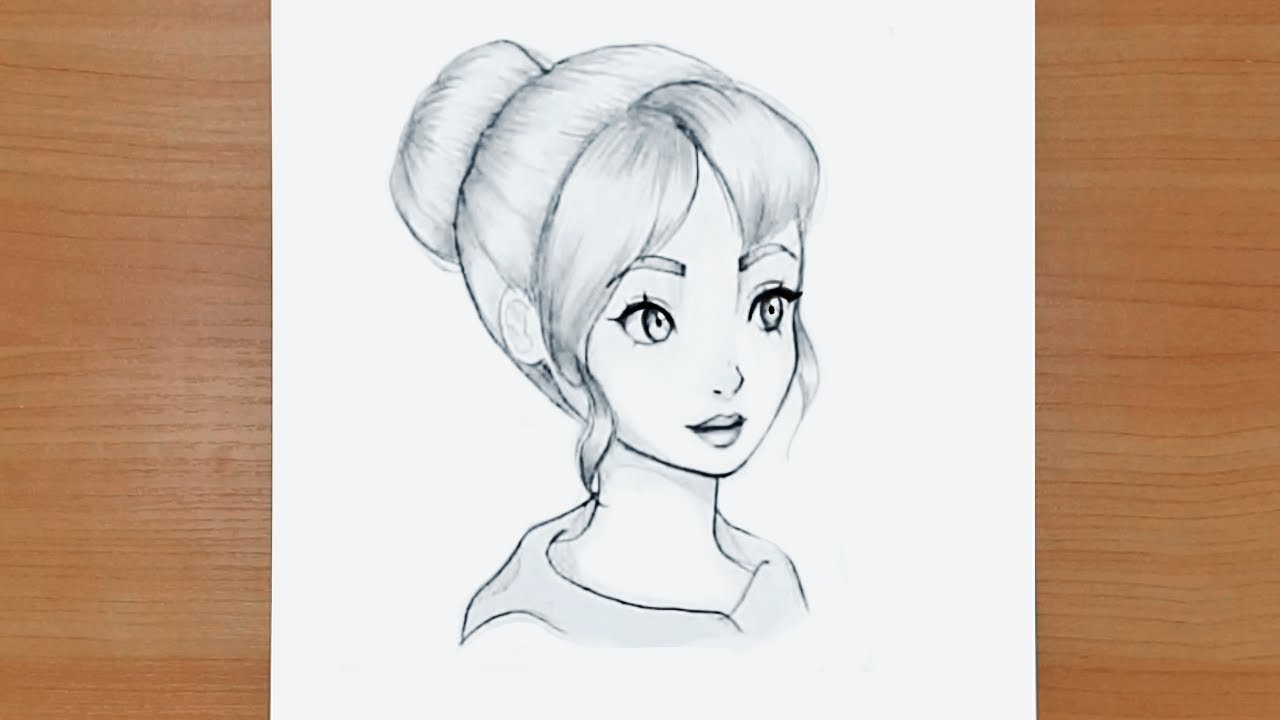 How to draw a Girl with a Bun || Drawing for beginners || Portrait ...