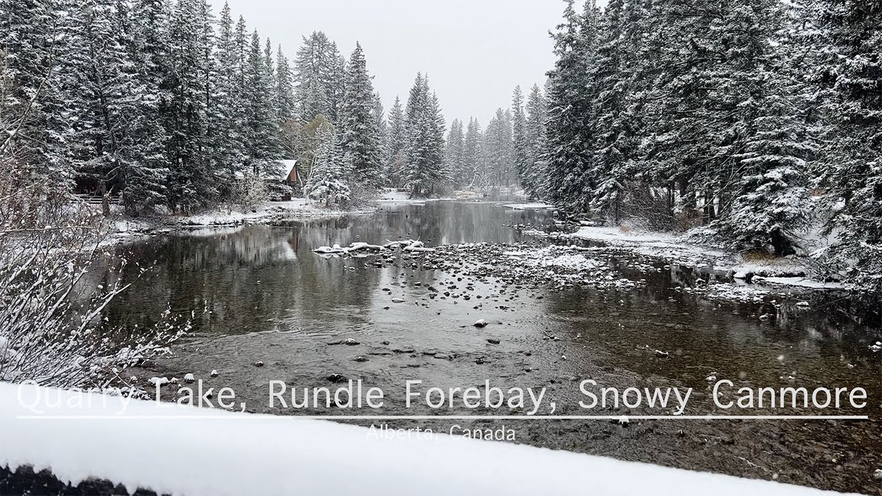 [4K]🇨🇦 Quarry Lake, Rundle Forebay, Snowy Canmore, Alberta, Canada ...