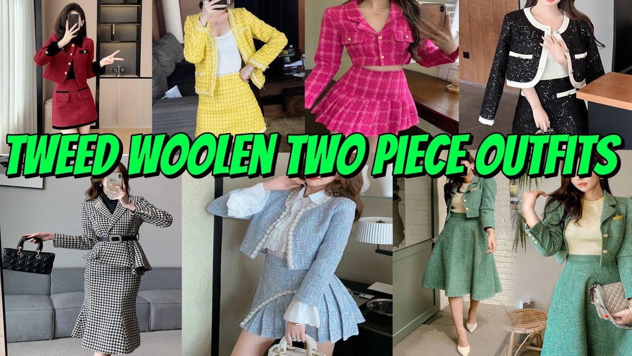 Tweed woolen two piece outfits for girls | Woolen top designs for girls ...
