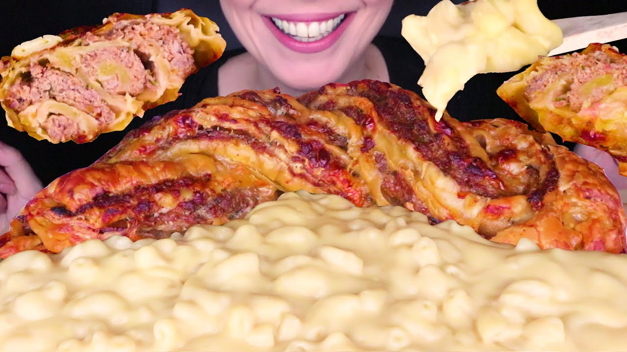 CHEESY BURGER PUFF PASTRY BRAID WITH MAC & CHEESE 🍲 | ASMR Mukbang ...