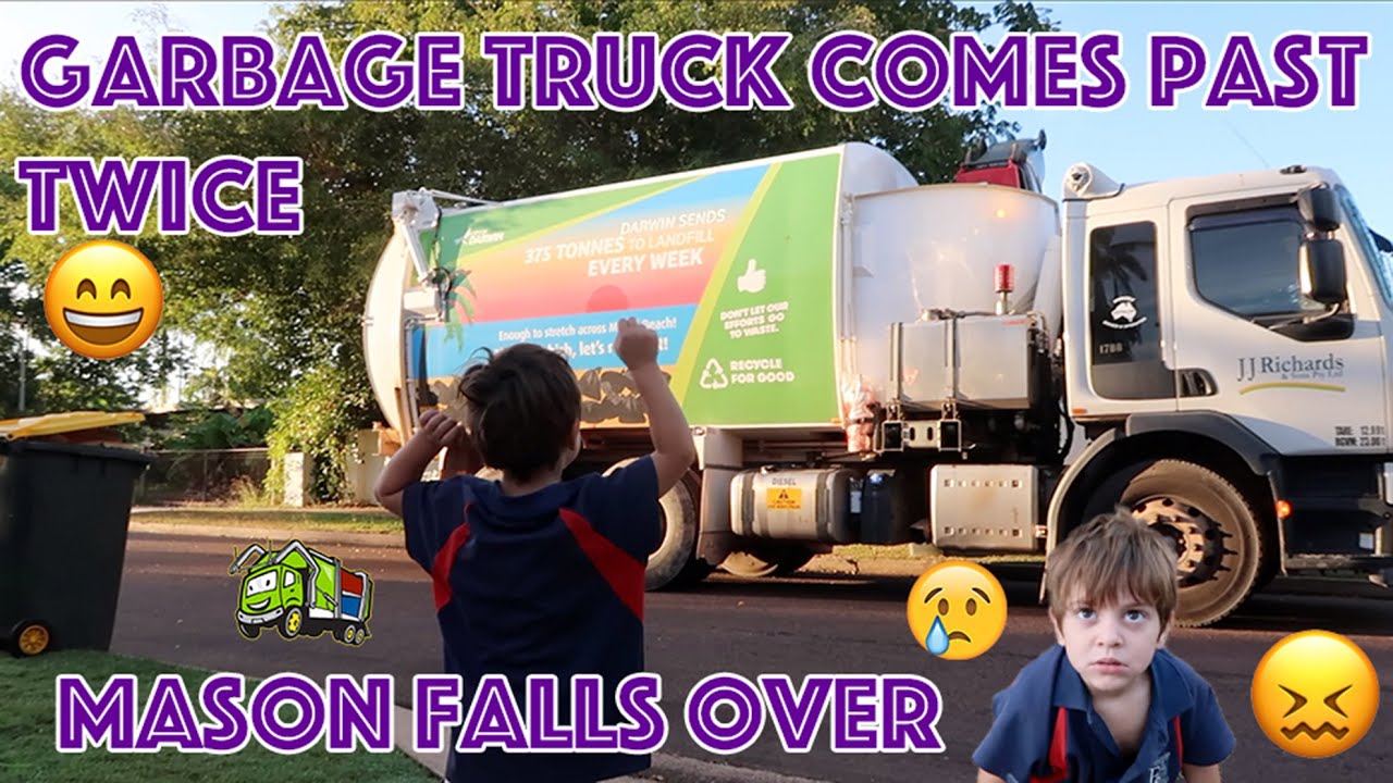 Mason Falls Over Chasing The Garbage Truck Fun. It's Comes Twice - YouTube