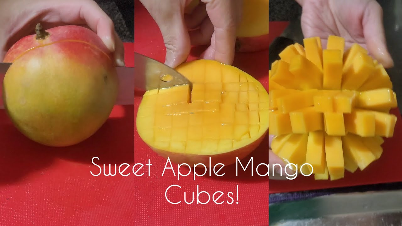 Sweet apple mango CUBES without peeling! Cut, slice ASMR! - YouTube