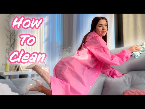 [4K] Clean Girl Routine • White Raincoat Try-On Home Cleaning