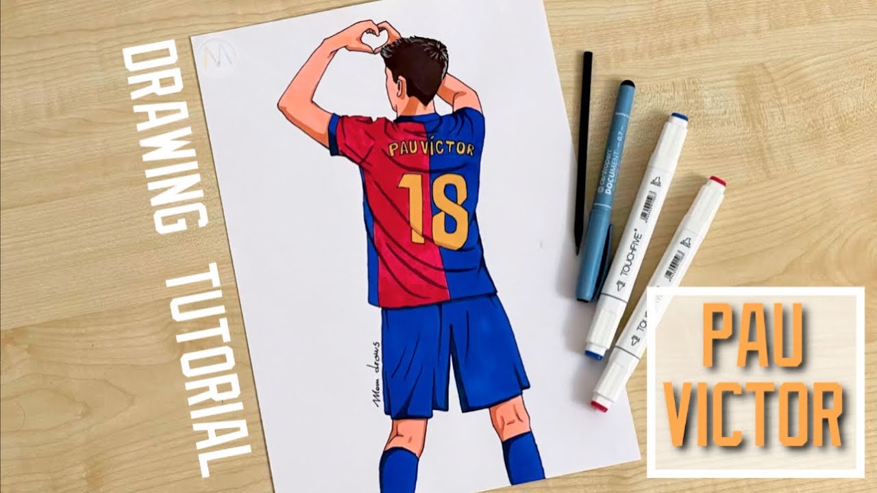 How to draw a Barcelona player Pau Victor - YouTube