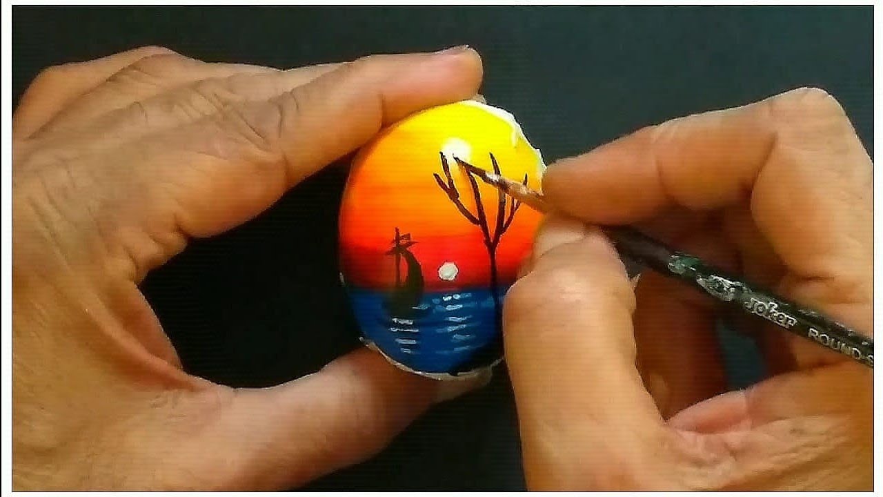 Easy Sunset on Egg | Acrylic Colour Painting for Beginners | Egg Shell ...