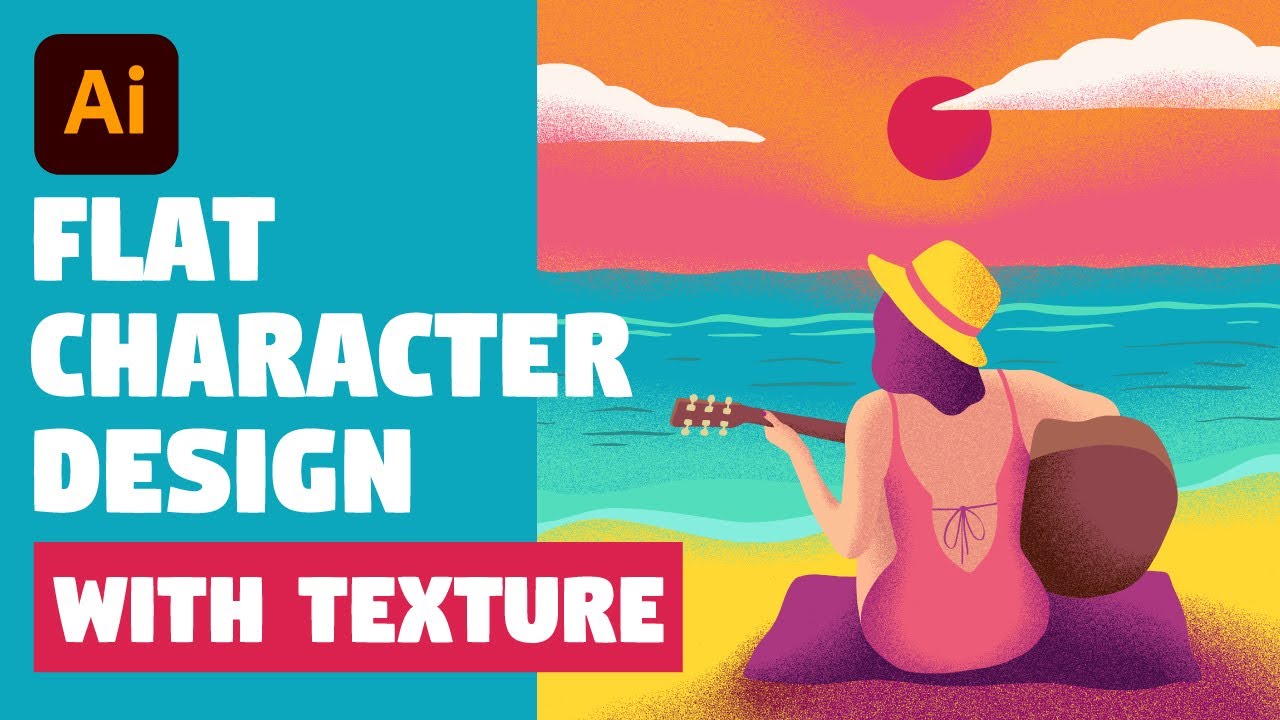 Flat Character design with texture | Adobe Illustrator tutorial (girl ...