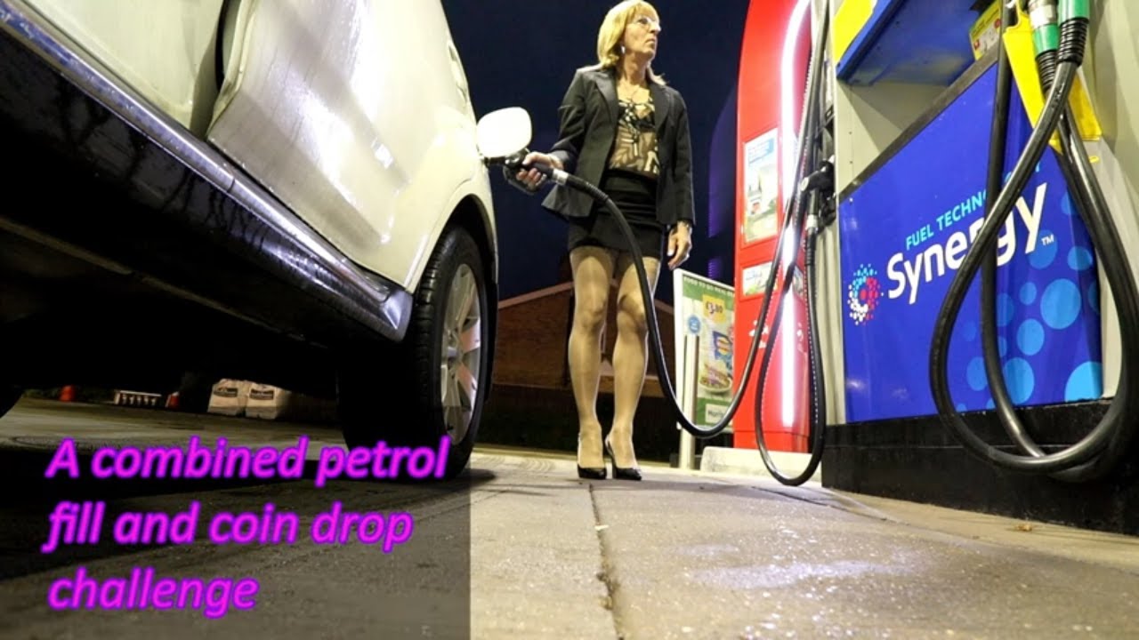 Petrol Fill and Coin Drop in Miniskirt and Stilettos - YouTube