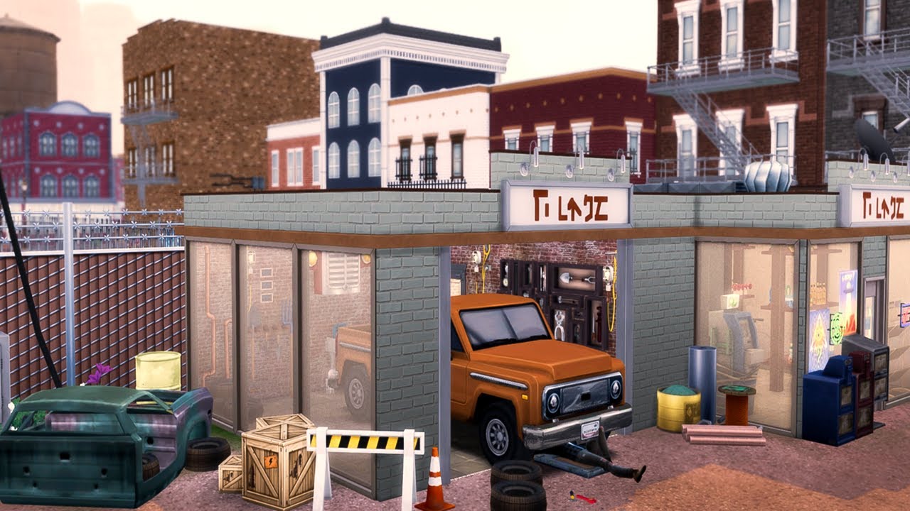 Sims 4 Speed Build|| No CC|| Gas Station and Auto Repair Shop - YouTube