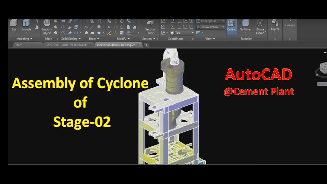 AutoCAD Tutorial: CEMENT PLANT PRE-HEATER: ASSEMBLY OF CYCLONE OF STAGE ...