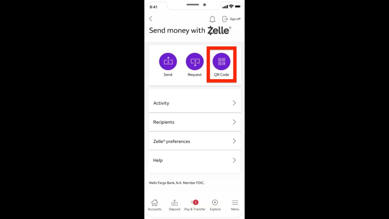 How to Get Zelle QR code on Wells Fargo app - YouTube