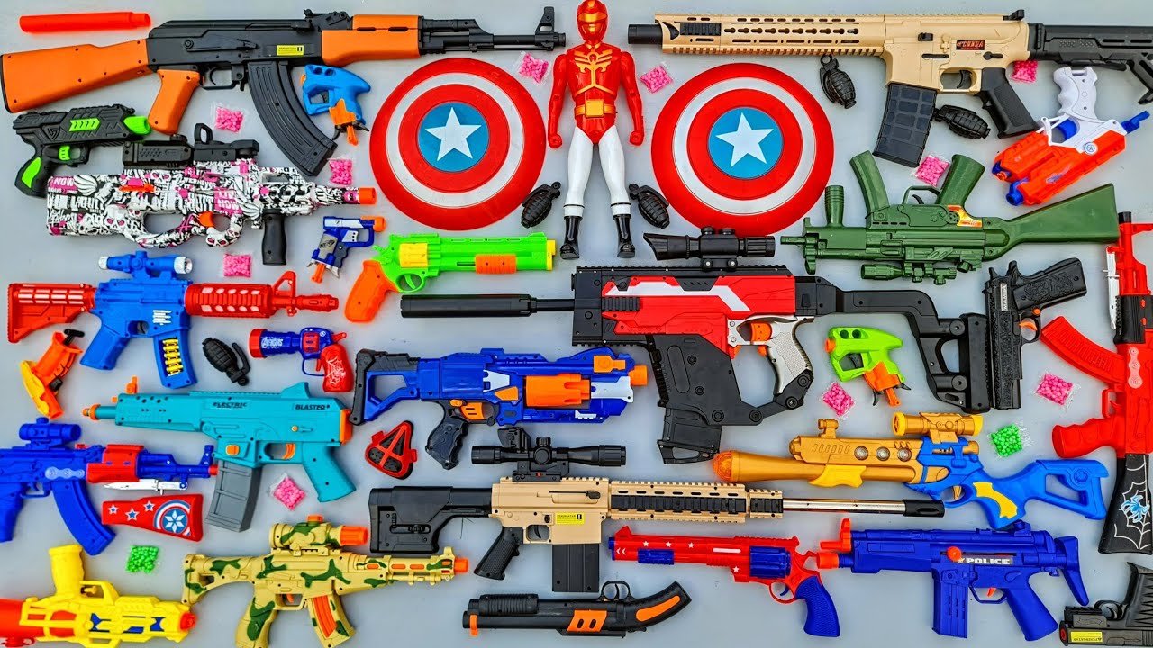 Collecting 7 Sniper Rifles And AK 47 Captain America Water Gun Light ...