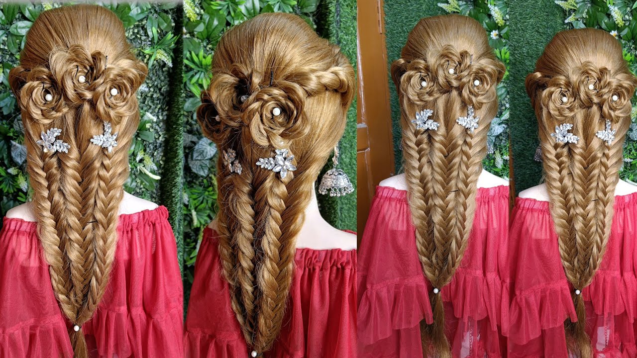 Latest rose braided hairstyle for bride/ Beautiful hairstyle /wedding ...