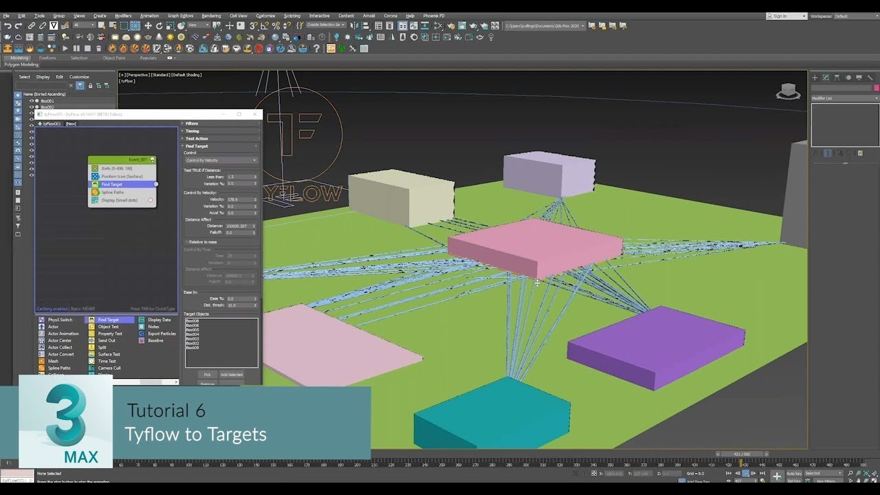 FUM 2019 3dsMax Tutorial 6 of 8: Tyflow particles to multiple targets (Jack) - YouTube