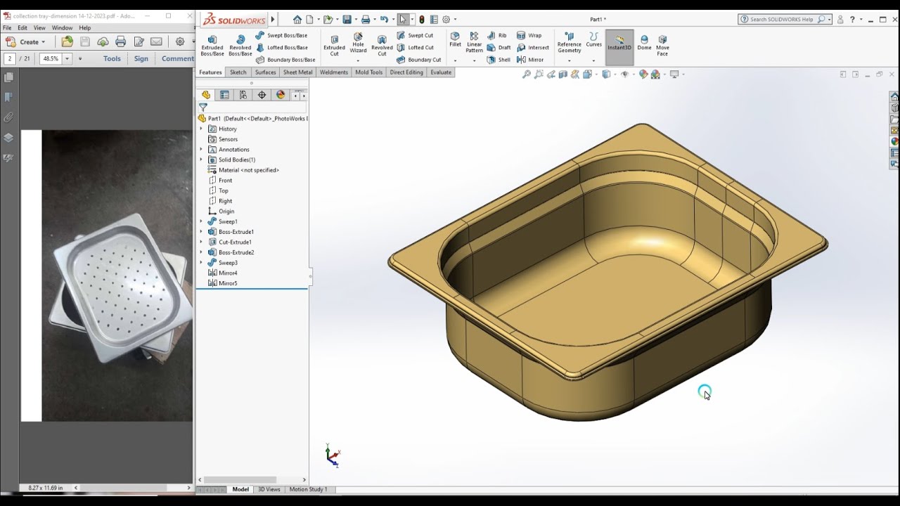 How to draw GN pan or Tray by solidworks - YouTube