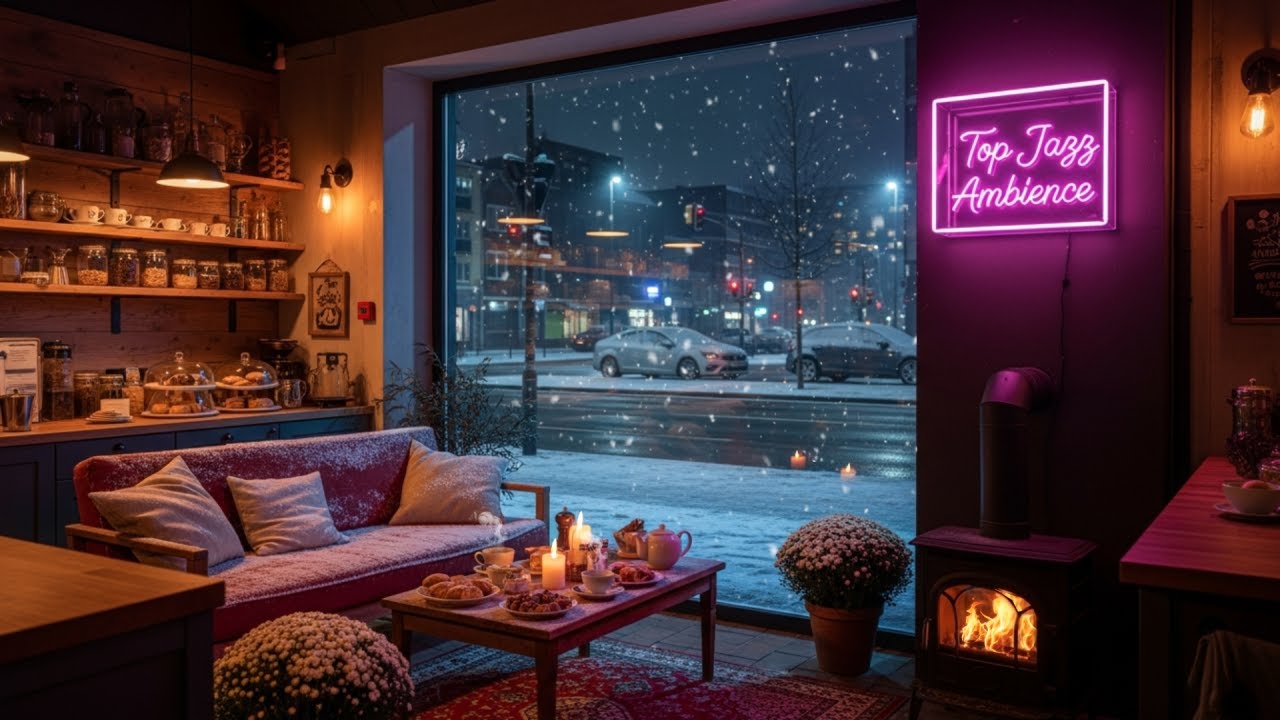 COFFE SHOP JAZZ MUSIC and fireplace sounds for Study, Relax & Working ...