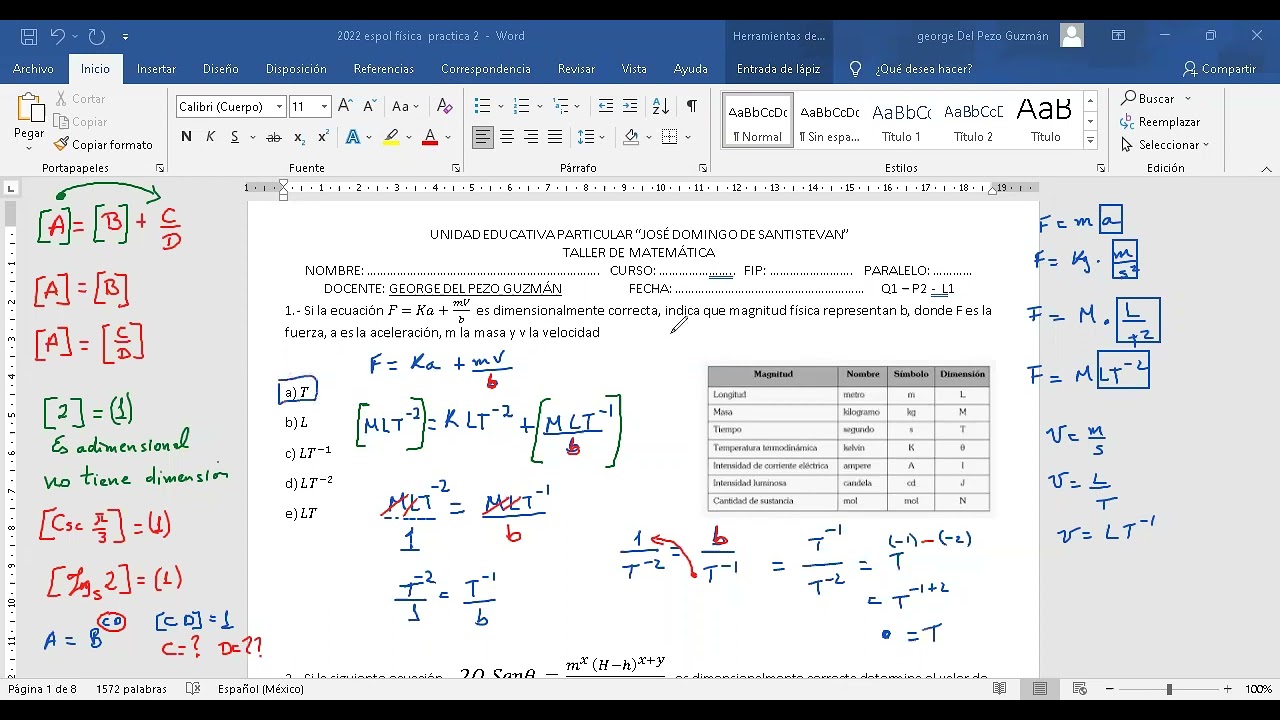ECUACIONES DIMENSIONALES - YouTube