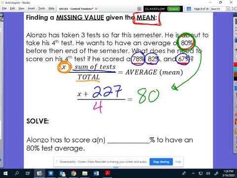 Math 1: Unit 4 Day 1 - Missing Value given Mean - YouTube