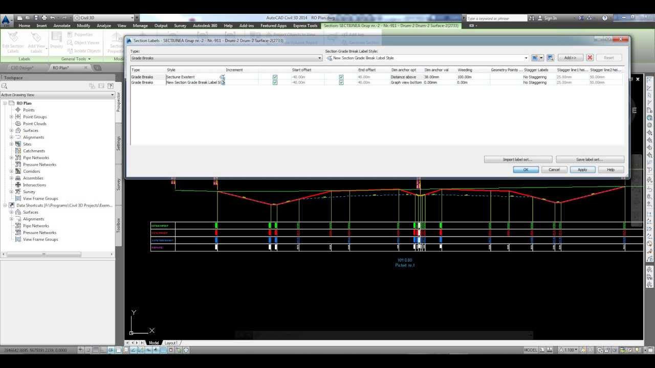 Civil 3d Sections - Extension lines at grade breaks - YouTube