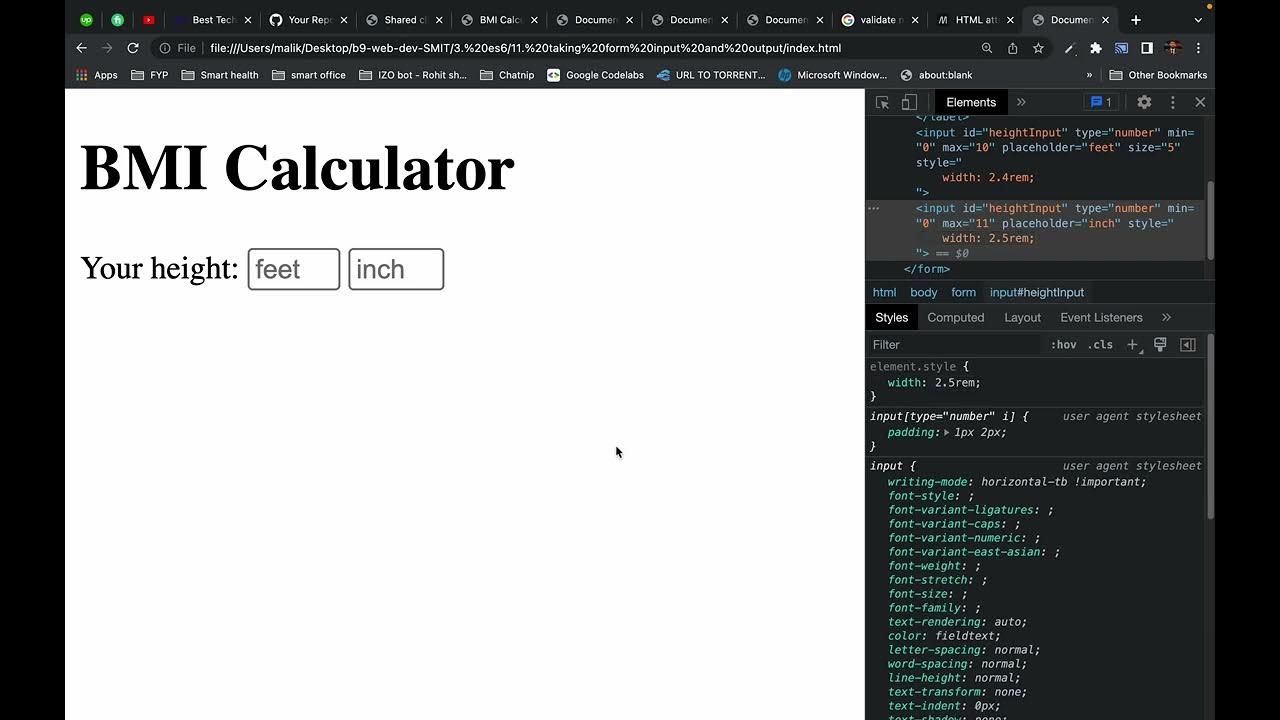 56. es6 - How to take input via html form - by building BMI calculator ...
