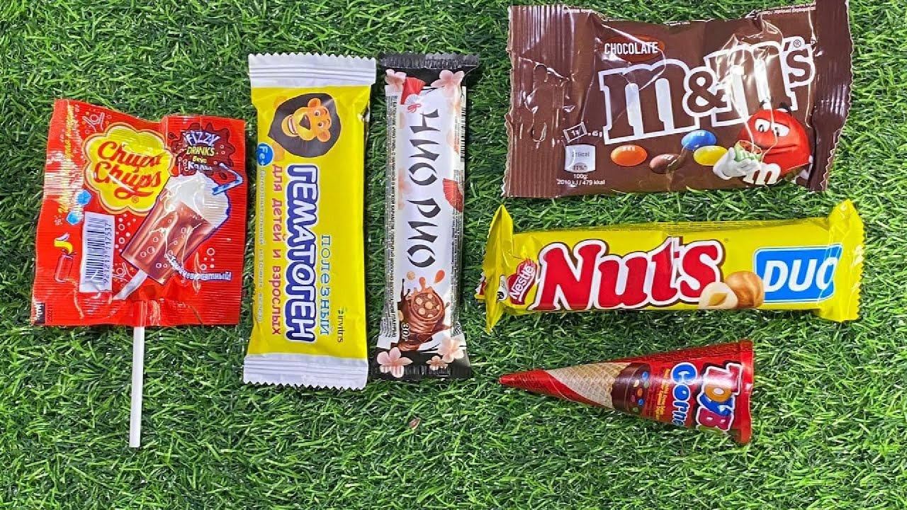 Satisfying video ASMR Lollipop, Chupa Chups, M&Ms, Chio Rio, Nuts ...