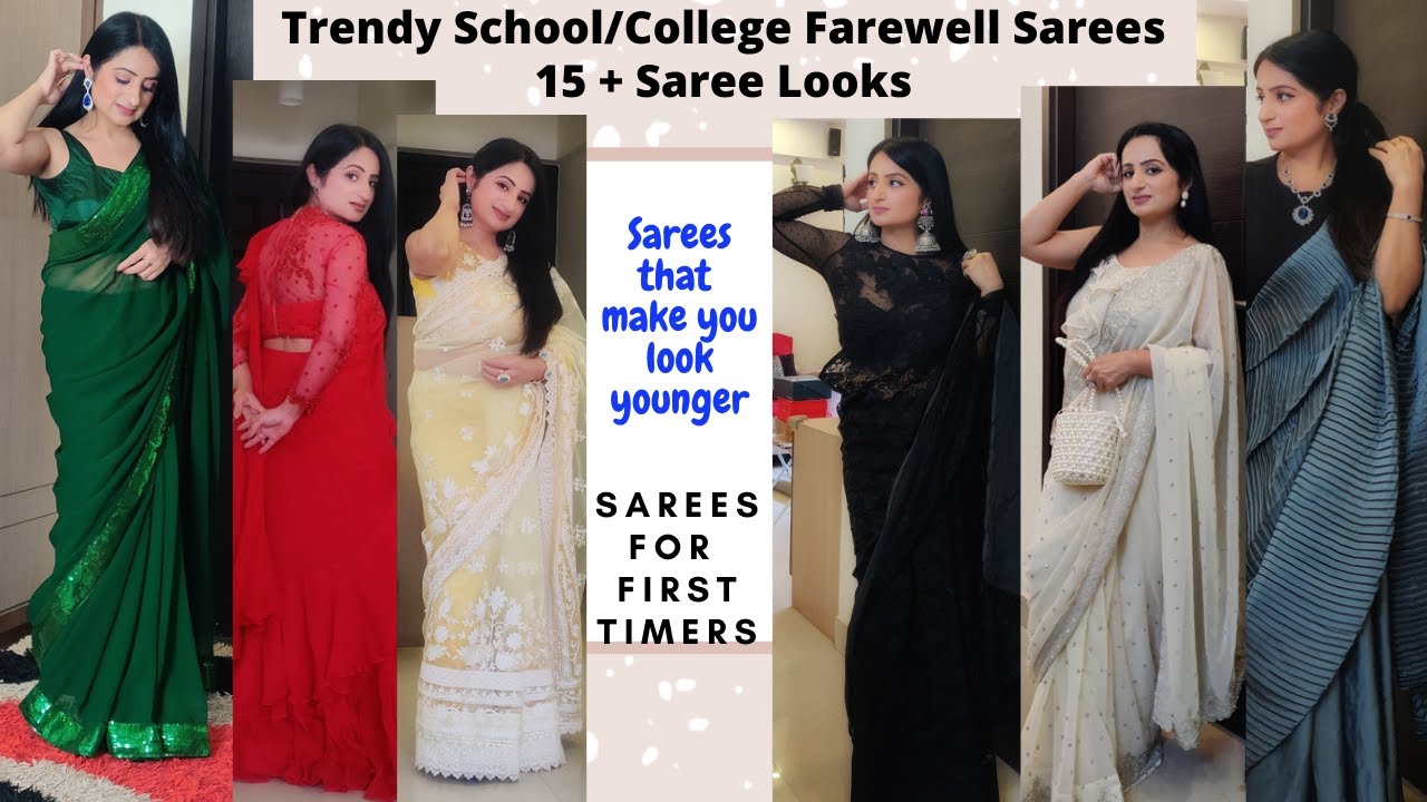 FAREWELL SAREE IDEAS/SCHOOL FAREWELL SAREE/COLLEGE FAREWELL SARIs/light ...