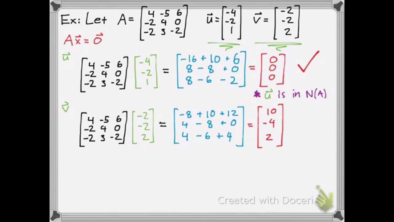 Linear Algebra: Checking if a Vector is in the Nullspace - YouTube