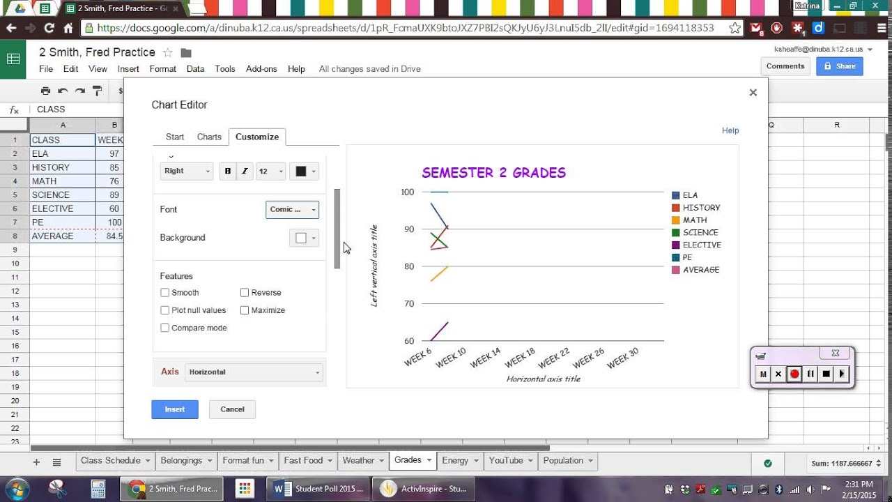 Google Sheets-Grades Chart, part 2 - YouTube